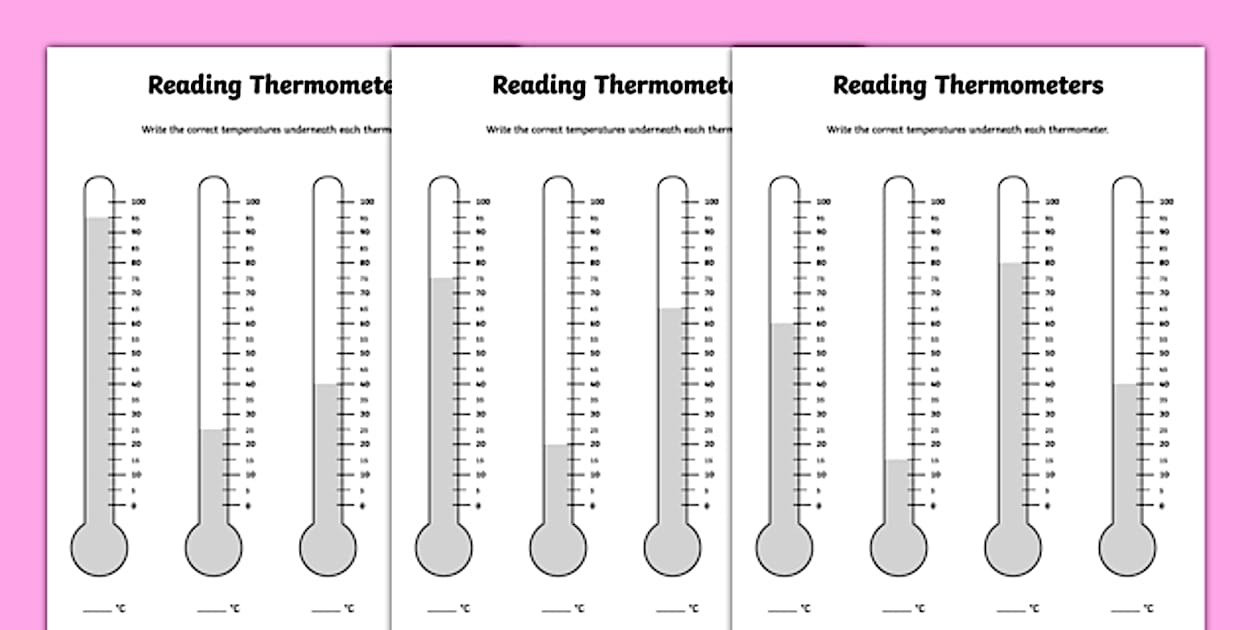 Editable Reading Temperature Thermometers Worksheet - Twinkl