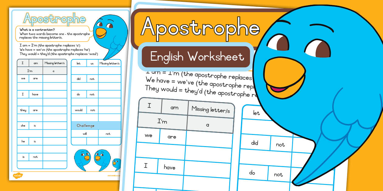 Eng Term 4 Writing: Apostrophe (Contractions) - Worksheet
