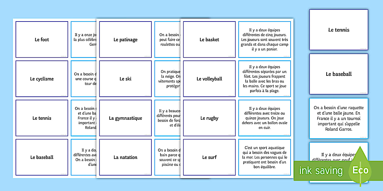 Editable Sports Card Game French (Teacher-Made) - Twinkl