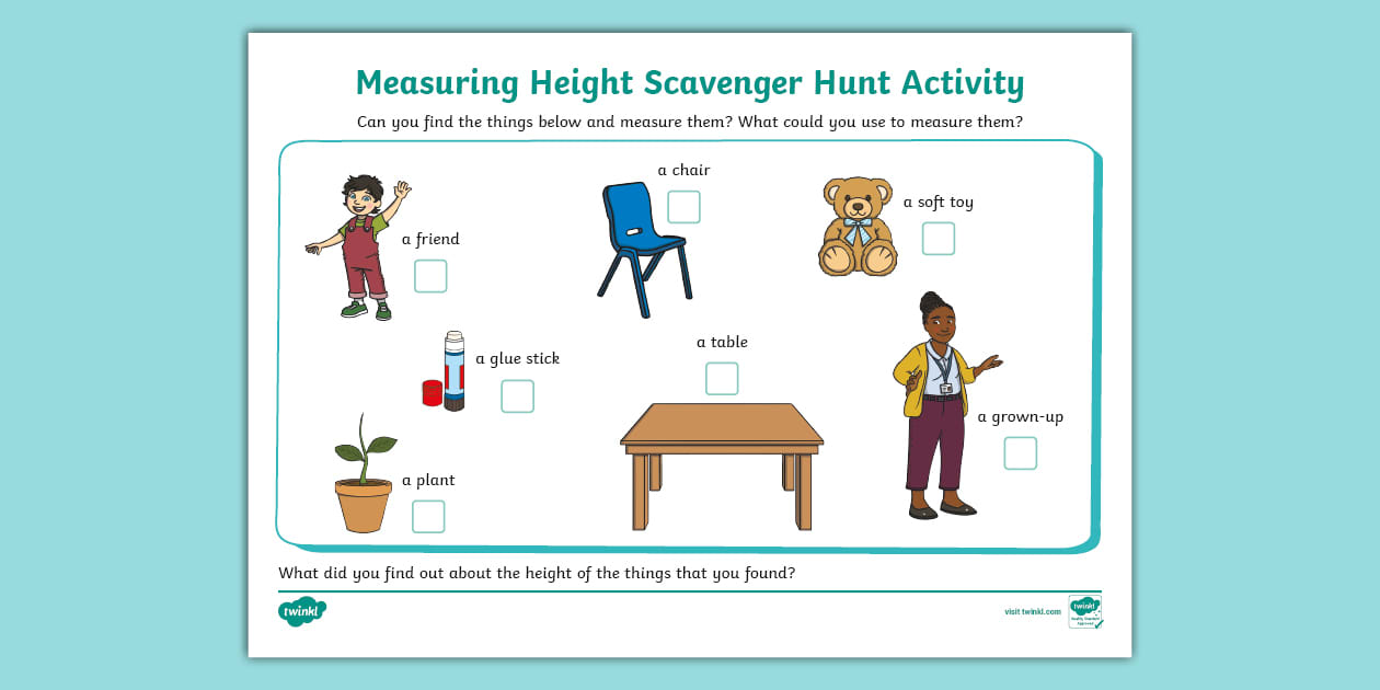 👉 Measuring Height Scavenger Hunt Activity Sheet | Twinkl