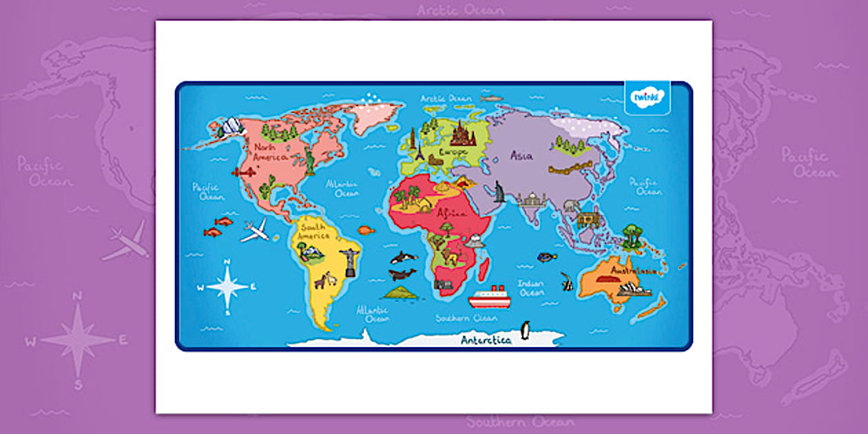 Illustrated Map of the World Display Poster | KS1 Geography