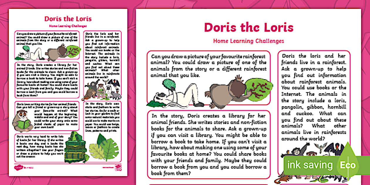 Doris the Loris Home Learning Challenges Reception FS2