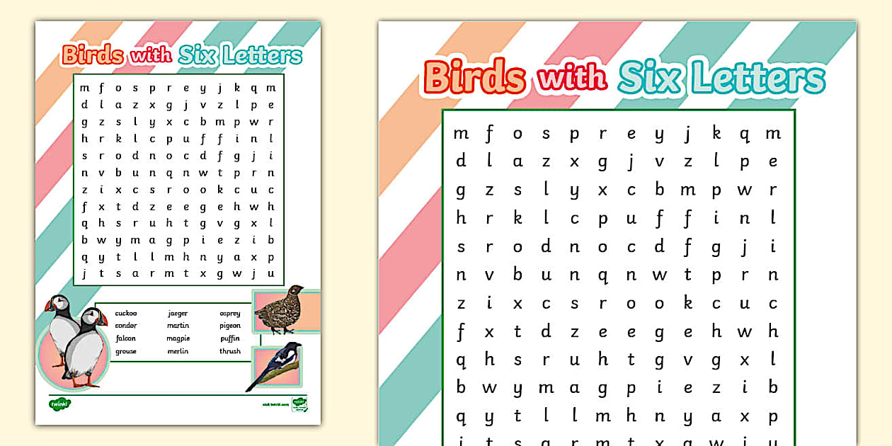 Birds with Six Letters Word Search (teacher made) - Twinkl