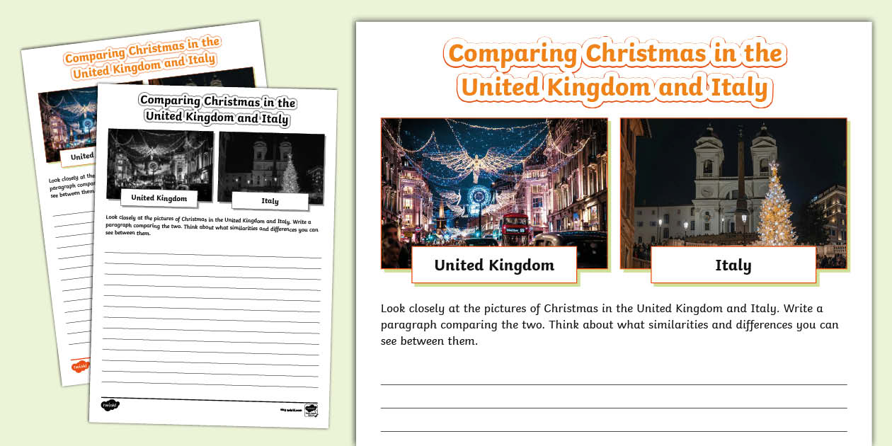 Comparing Christmas in the UK and Italy Worksheet - Twinkl