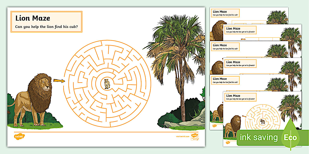 Free Lion Maze Activity Worksheets for Kids: Download now!