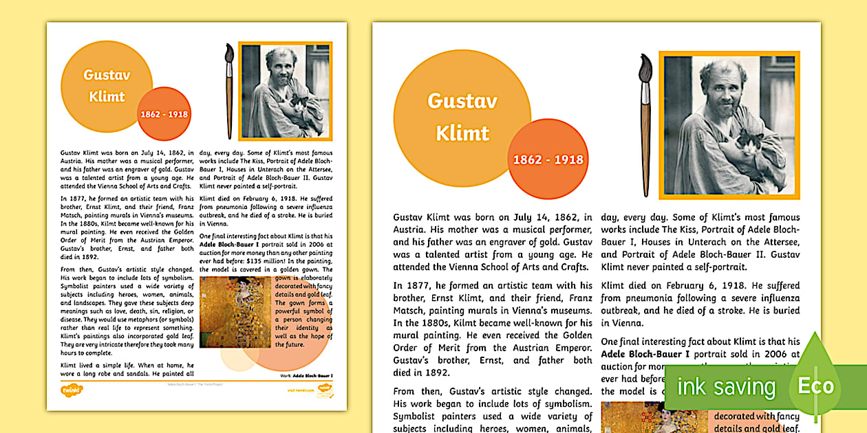 Artist Fact Sheet Gustav Klimt - Art History, Biography, History Of