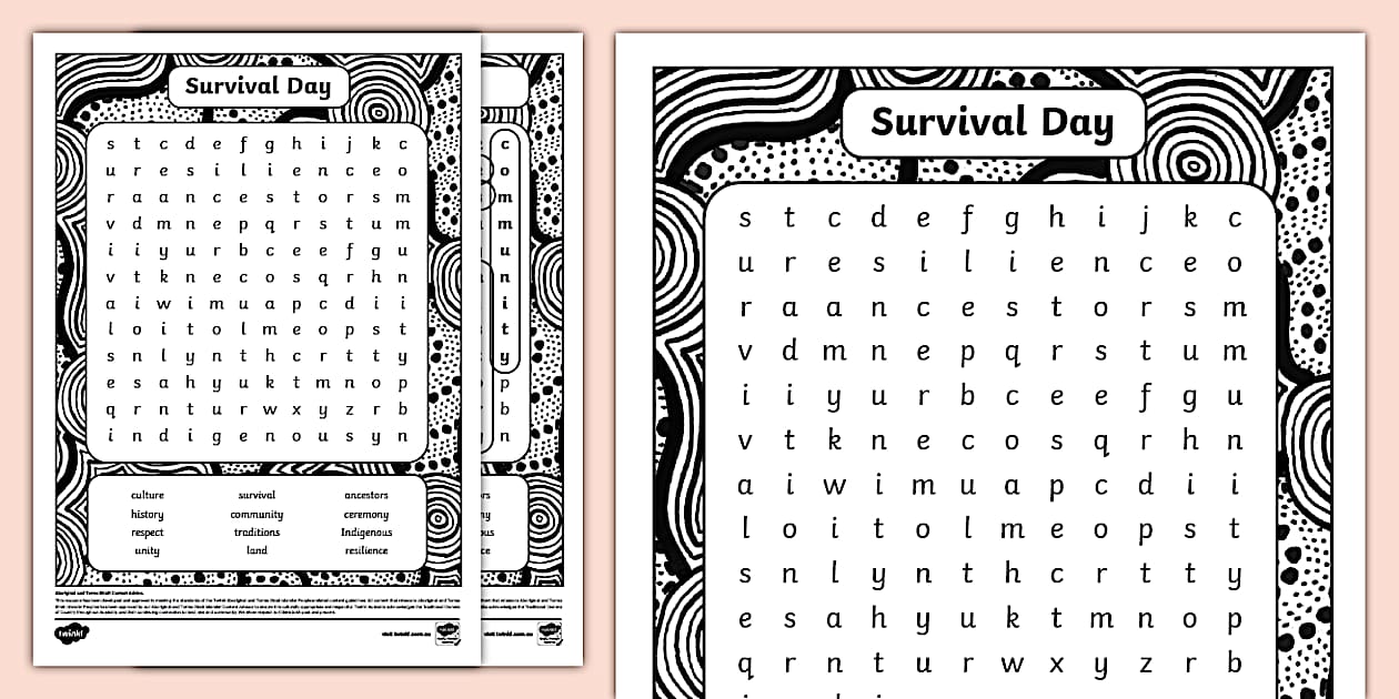 Survival Day Word Search (l'enseignant a fait) - Twinkl