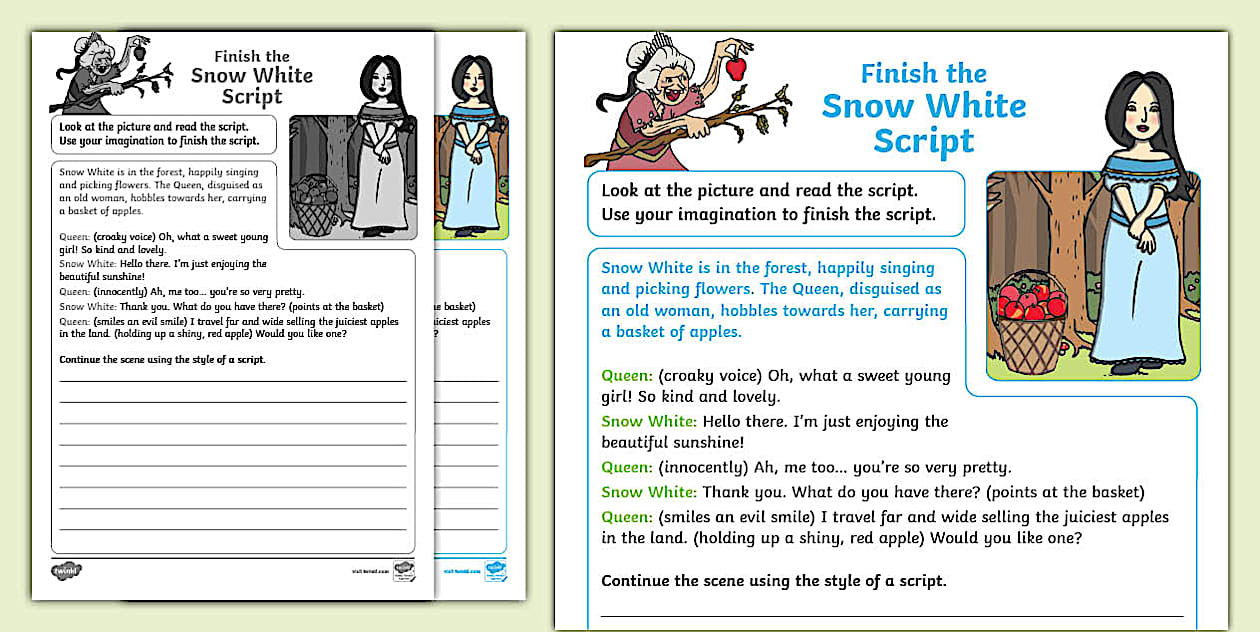 Finish the Snow White Script Writing Template (teacher made)