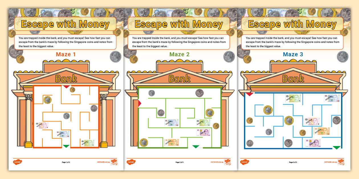 Singapore Money Maze Activity Sheet (Hecho por educadores)