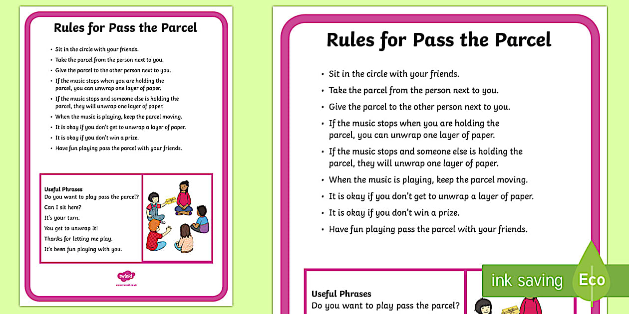 Editable Pass the Parcel Rules and Social Scripts - Twinkl