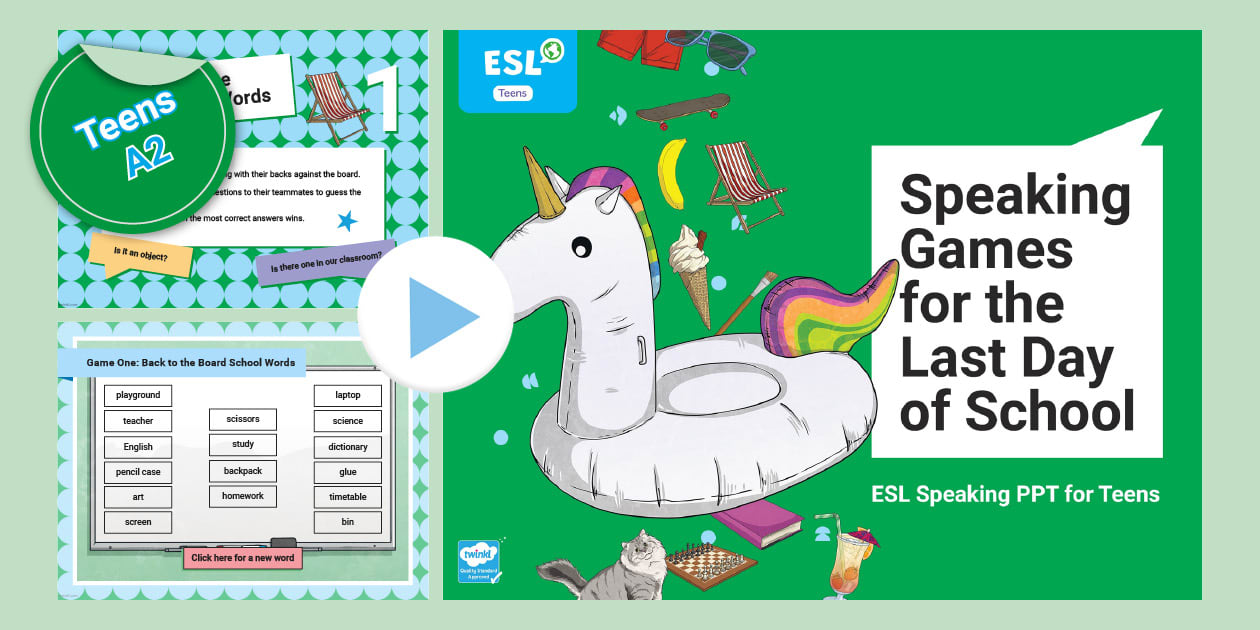 * NEW * ESL 8 Speaking Games Last Day of School [Teens, A2]