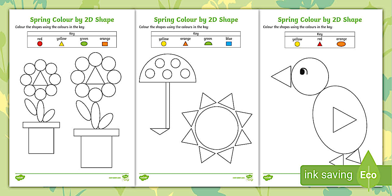 👉 Spring Colour by 2D Shape Activity | Twinkl - Twinkl