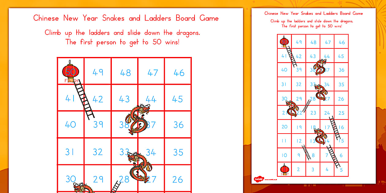 Chinese New Year Themed Snakes Ladder Board Game 1-50 - australia