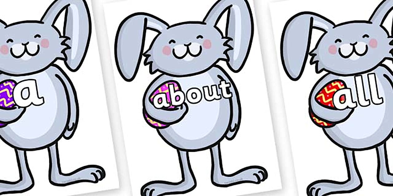 Cursive 100 High Frequency Words on Easter Bunny Rabbit