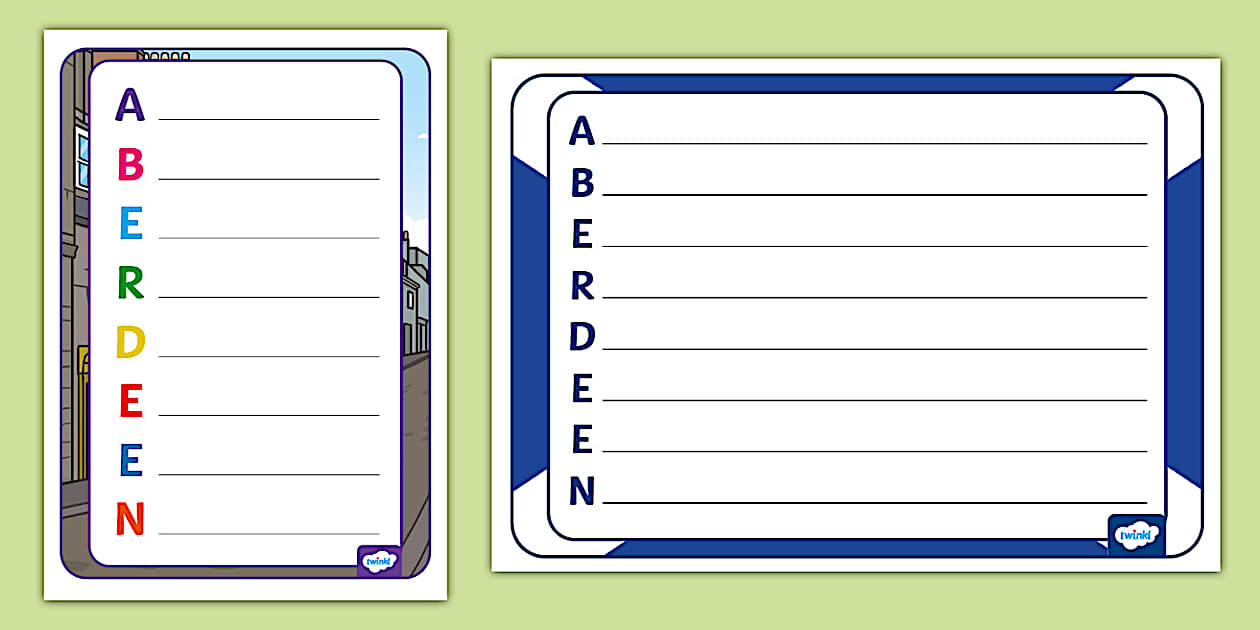 Aberdeen Acrostic Poem Activity Sheet (teacher made)