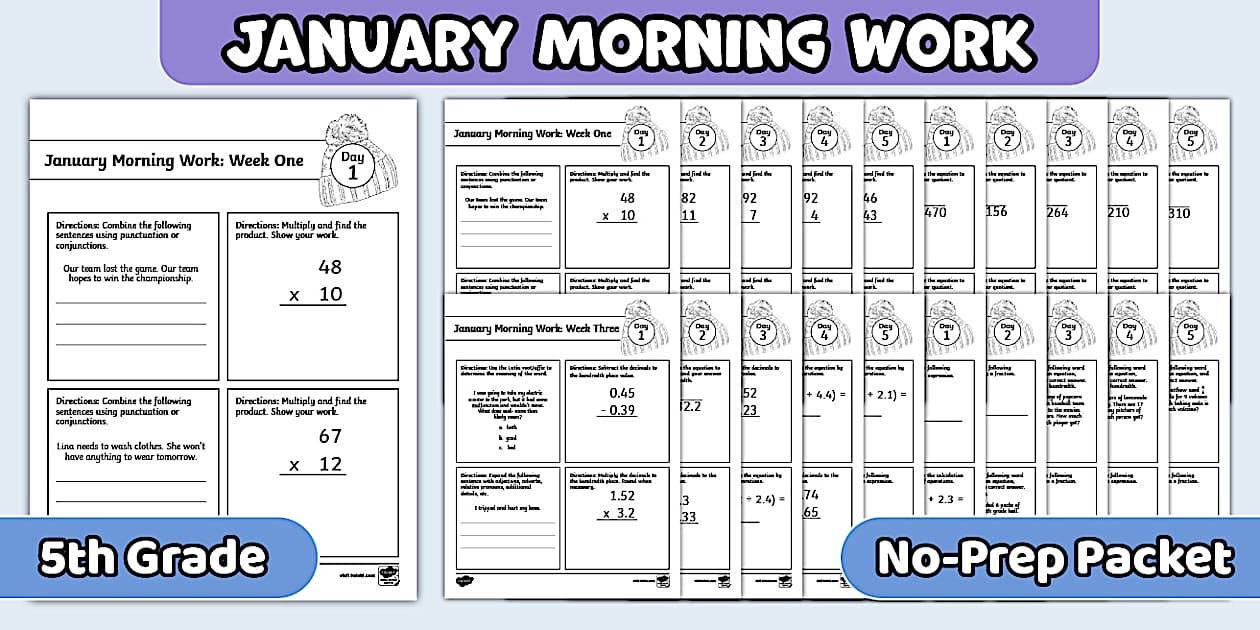 Fifth Grade January Morning Work Bundle (teacher made)