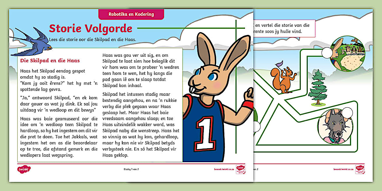 Robotika en Kodering: Storie Volgorde - Die Skilpad en die Haas