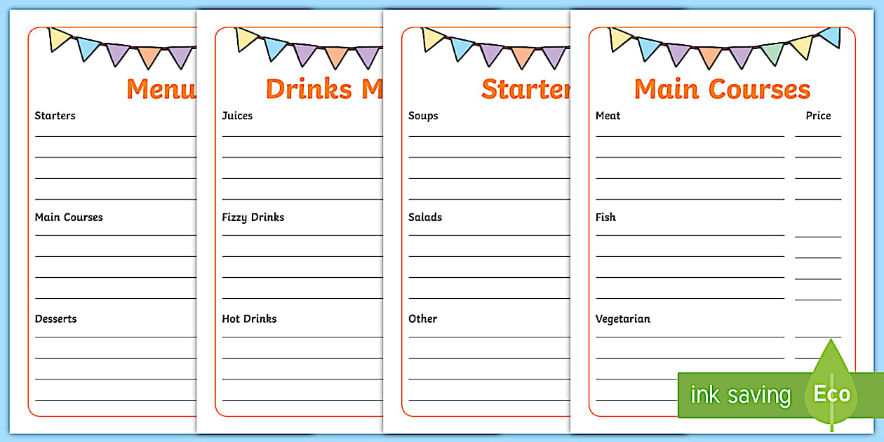 Menu Writing Frames - Create a Menu Lesson Plan - Twinkl