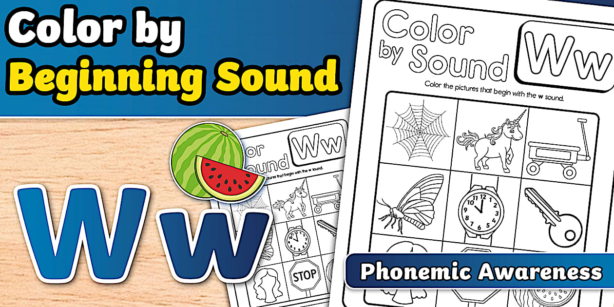 Color by Beginning Sound: Letter w Worksheet (teacher made)