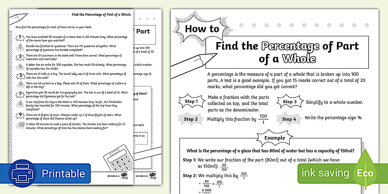 How to Find the Percentage of Part of a Whole Activity Sheet