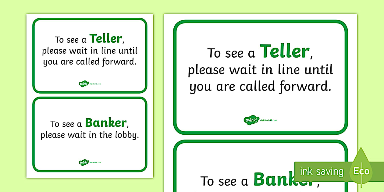 USA Bank Dramatic Play Directions Posters (teacher made)