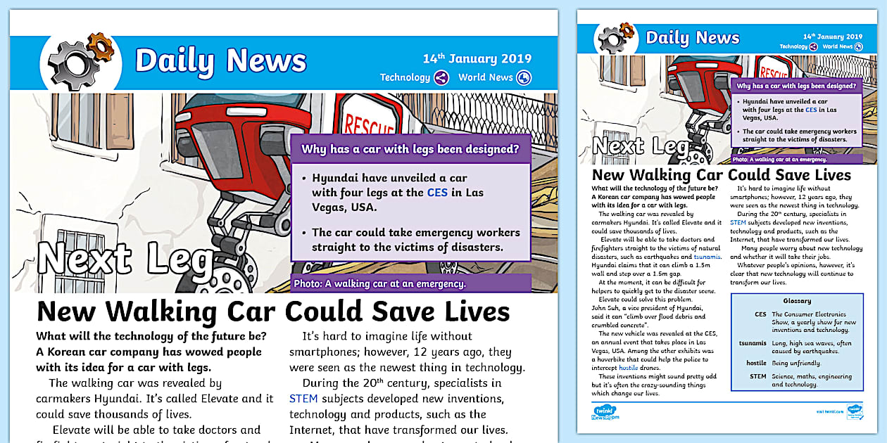 LKS2 Cars with Legs Daily News Story (teacher made) - Twinkl