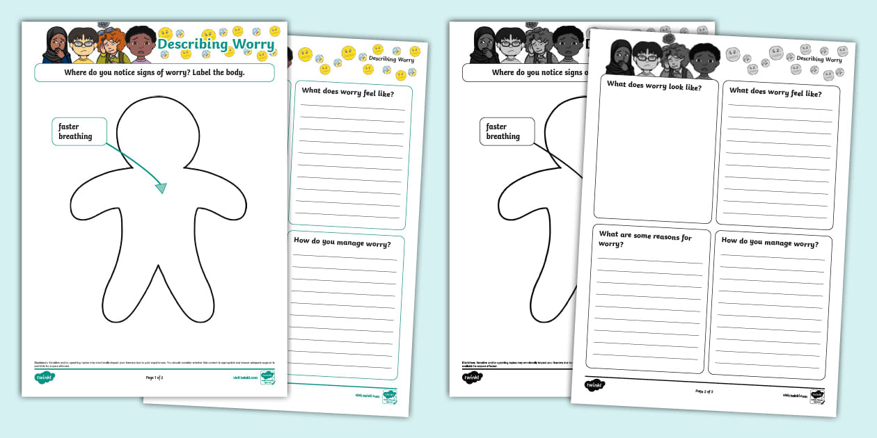 Describing Worry Activity Sheet - PSHE Worksheet - Twinkl