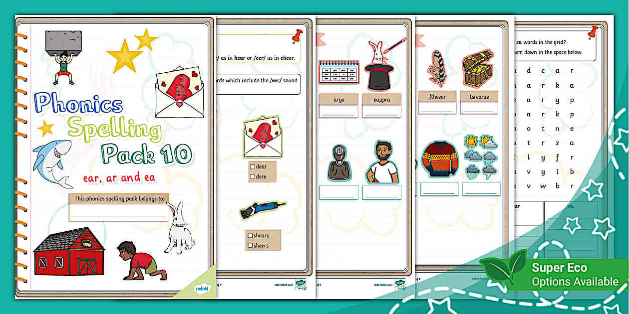 Year 1 Phonics Spelling Pack 10: ear, ar and ea