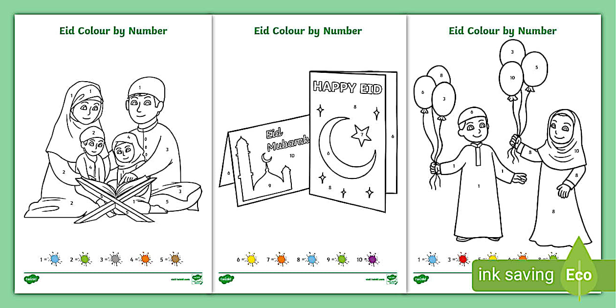 EYFS Eid Colour by Number Activity Sheets - Twinkl