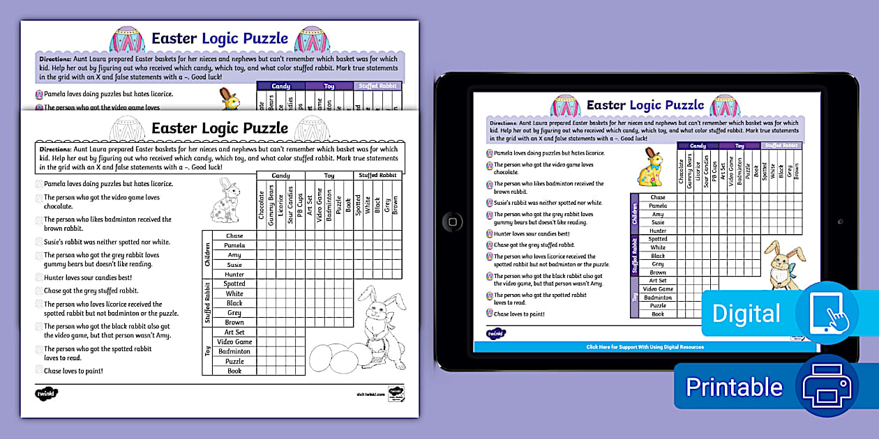Easter Logic Puzzle for 6th-8th Grade (Teacher-Made)