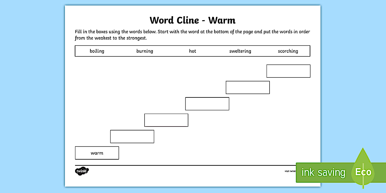 Word Cline for 'Warm' Worksheet