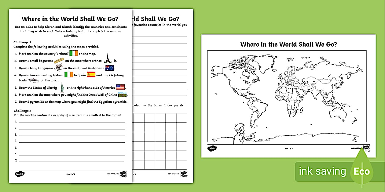 Continents and Countries Worksheet | SESE Geography - Twinkl