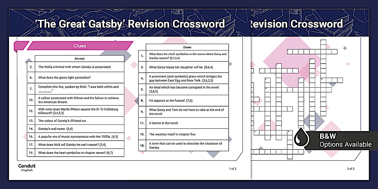 'The Great Gatsby' Revision Crossword (teacher made)