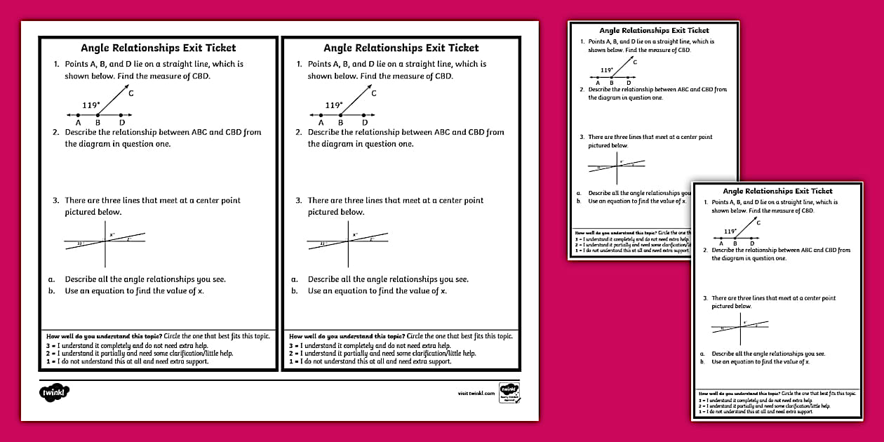Seventh Grade Angle Relationships Exit Ticket (Teacher-Made)