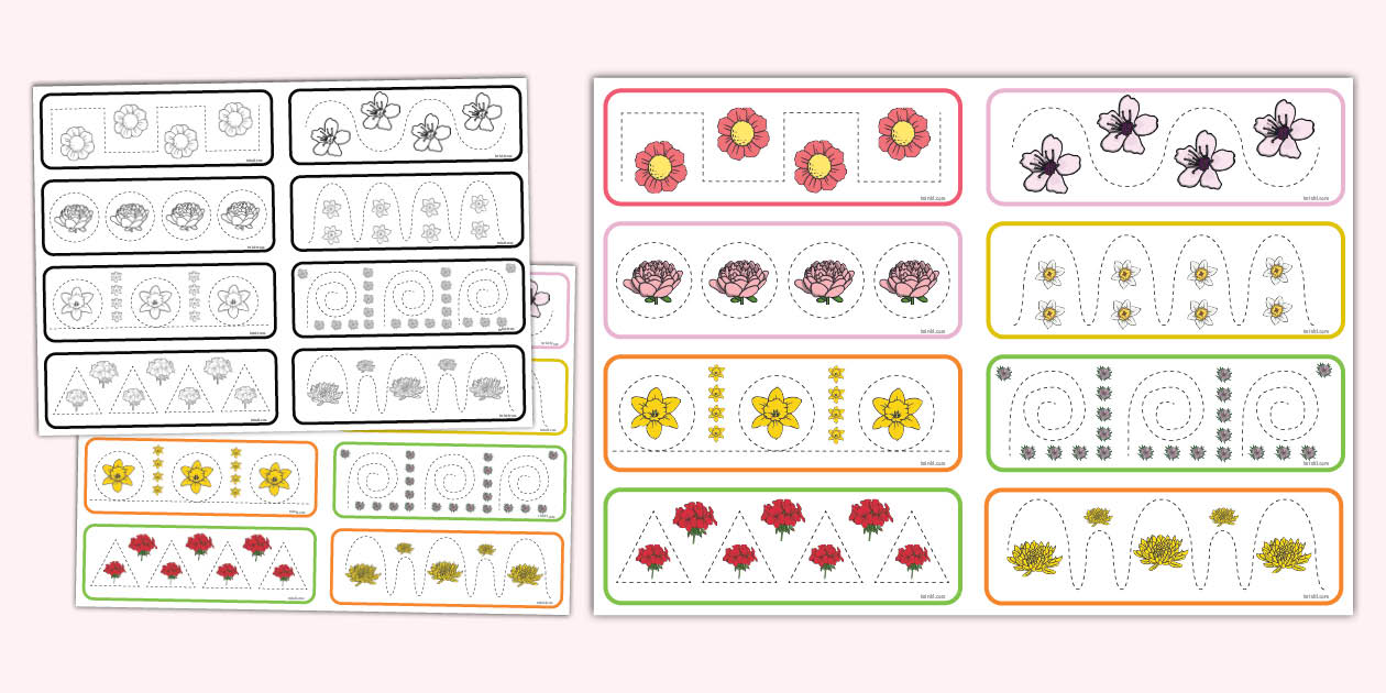 Spring Flowers Themed Pencil Control Flashcards - Twinkl
