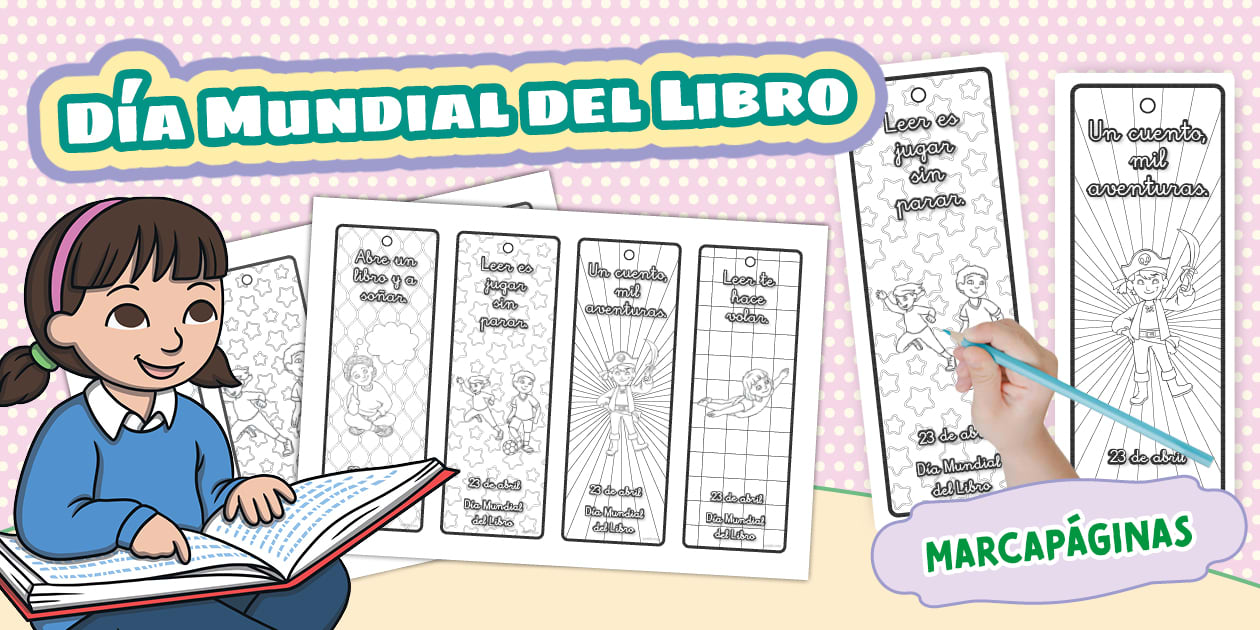 Marcapáginas para colorear: Día Mundial del Libro