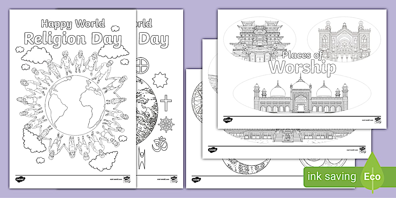 KS2 Happy World Religion Day Mindfulness Colouring Sheets
