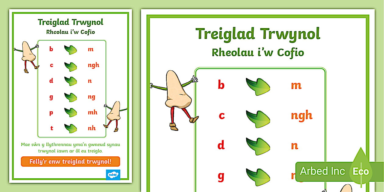 Poster Treiglad Trwynol Rheolau i'w Gofio - Twinkl