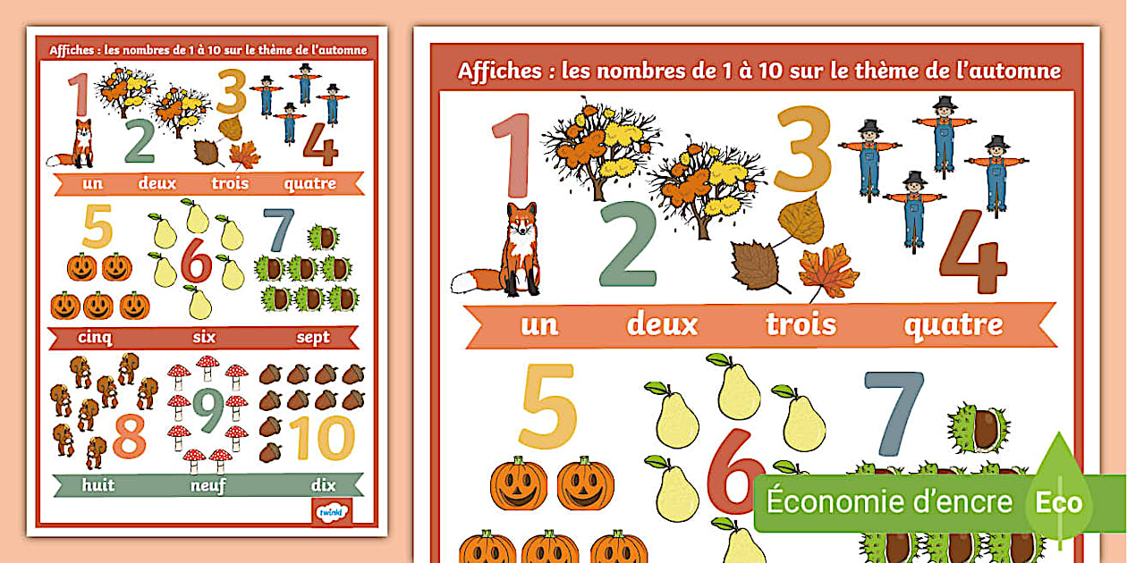 Les nombres de 1 à 10 sur le thème de l'automne - posters