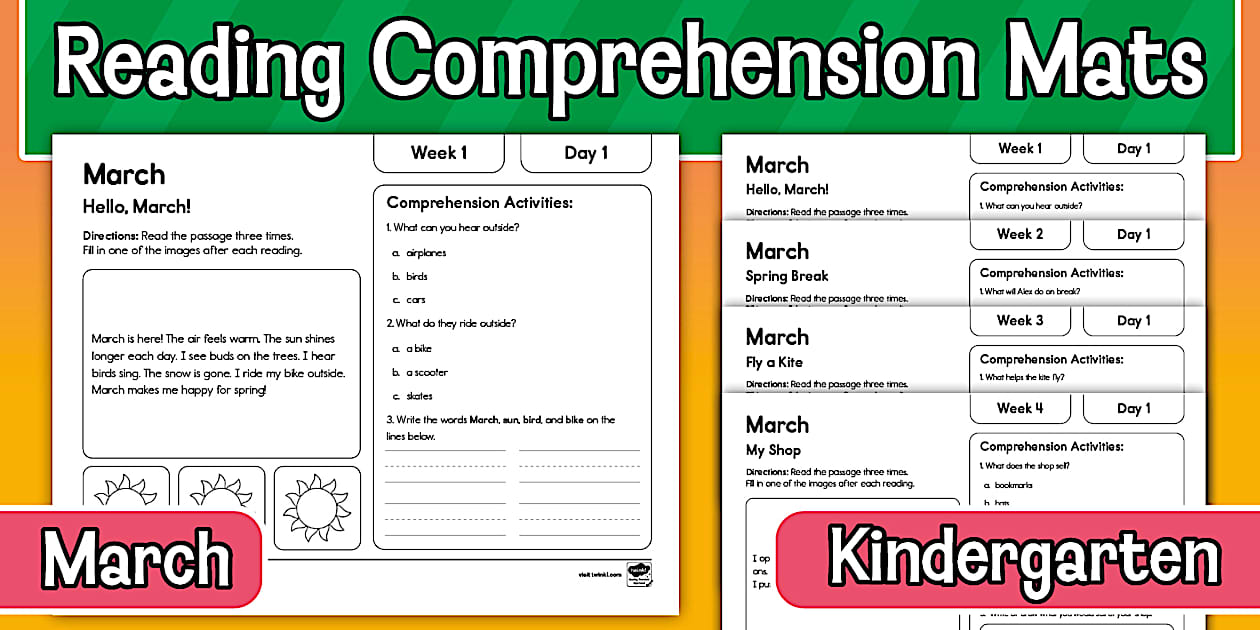 March Kindergarten Reading Comprehension Mats