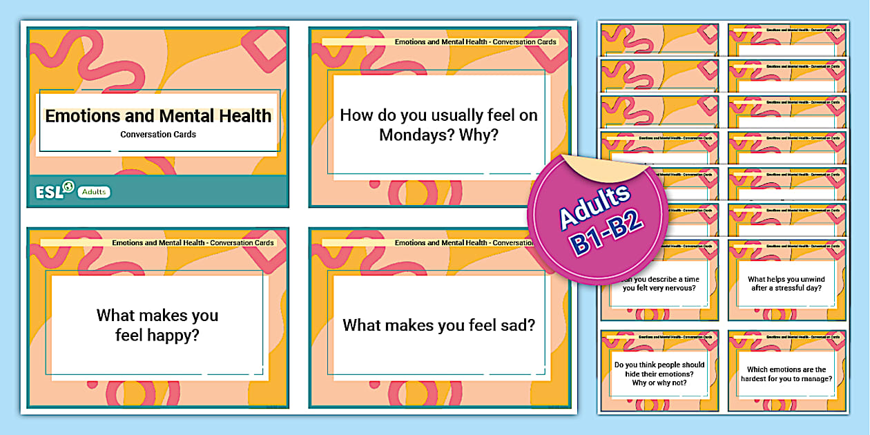 ESL Emotions and Mental Health Conversation Cards [Adults, B1-B2]