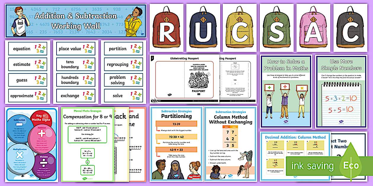 Cursive LKS2 Addition and Subtraction Maths Working Wall Display Pack