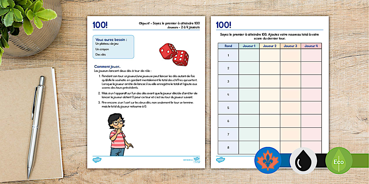 Jeux de maths à imprimer | Course au 100 Twinkl Education