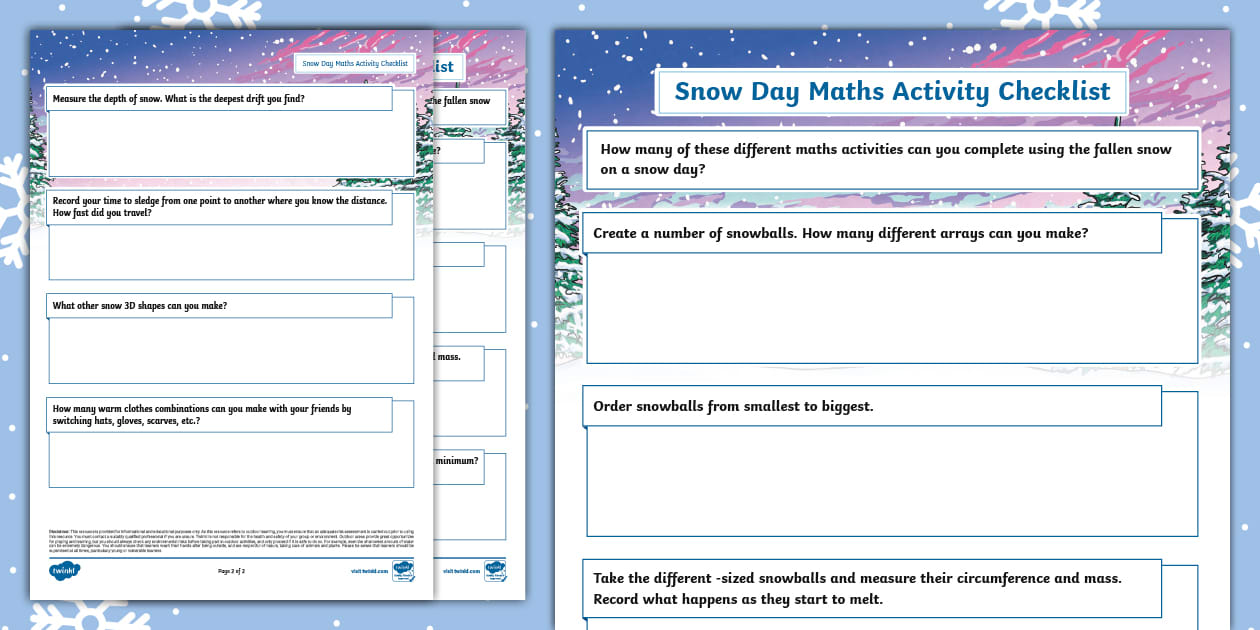 👉 Snow Day Maths Activity Checklist (teacher made)