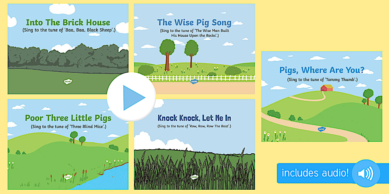 The 3 Little Pigs Songs and Rhymes PowerPoints Pack - Twinkl