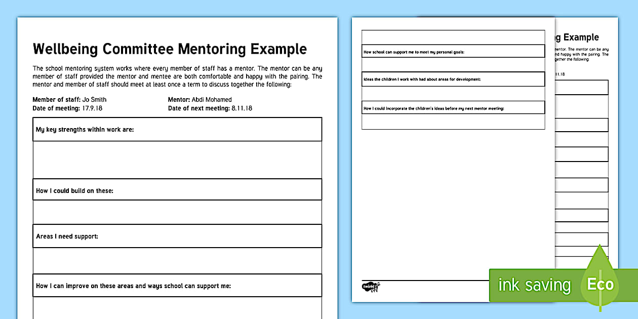 Editable Wellbeing Committee Mentoring Template Form