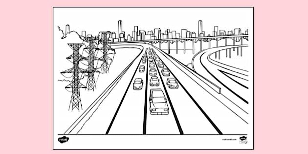 skyscraper motorway traffic population power grid Colouring | Colouring ...