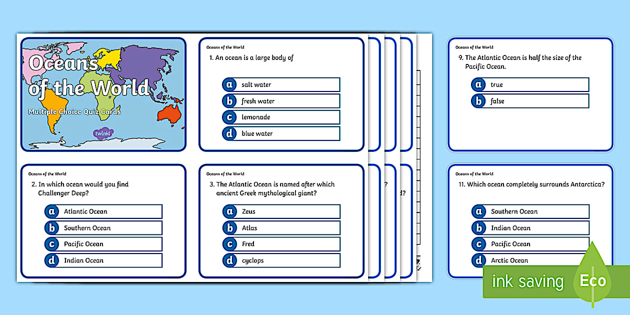 TAS Oceans of the World Multiple Choice Quiz Cards - Twinkl