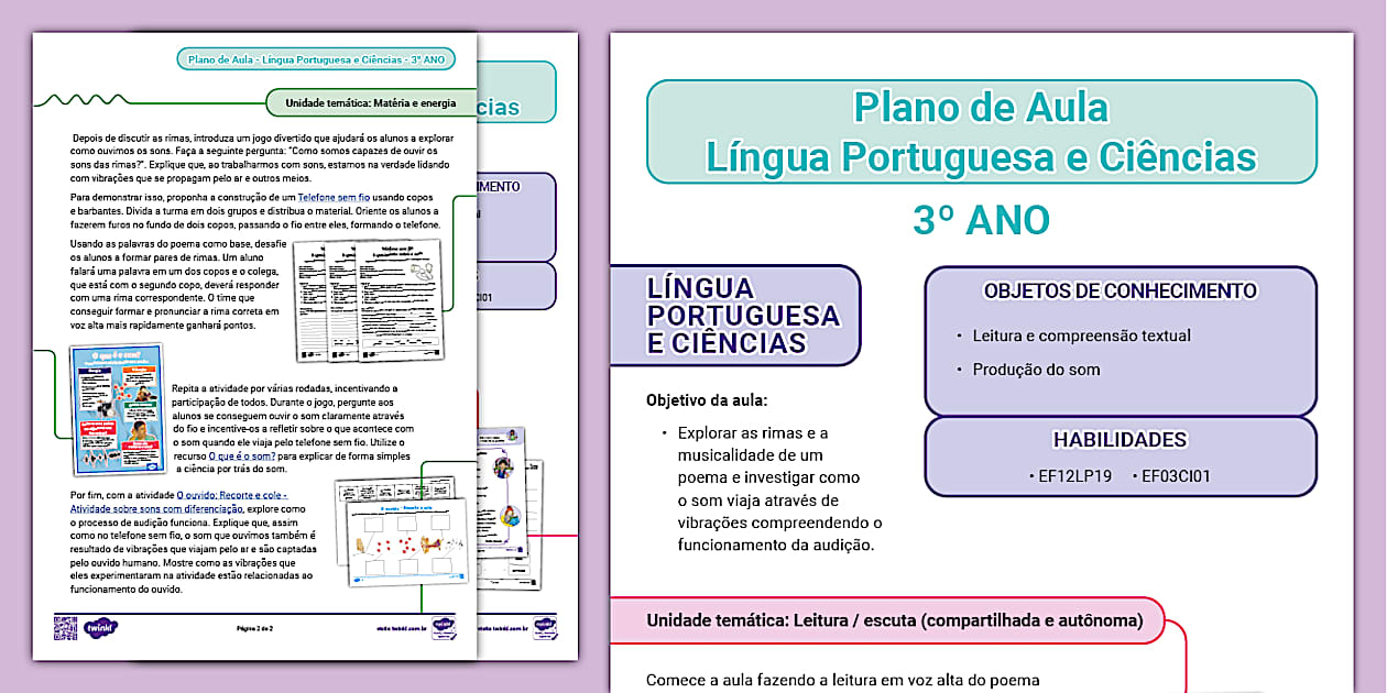 FREE! - Plano de aula 3º ano - Português e Ciências: Rimas e sons