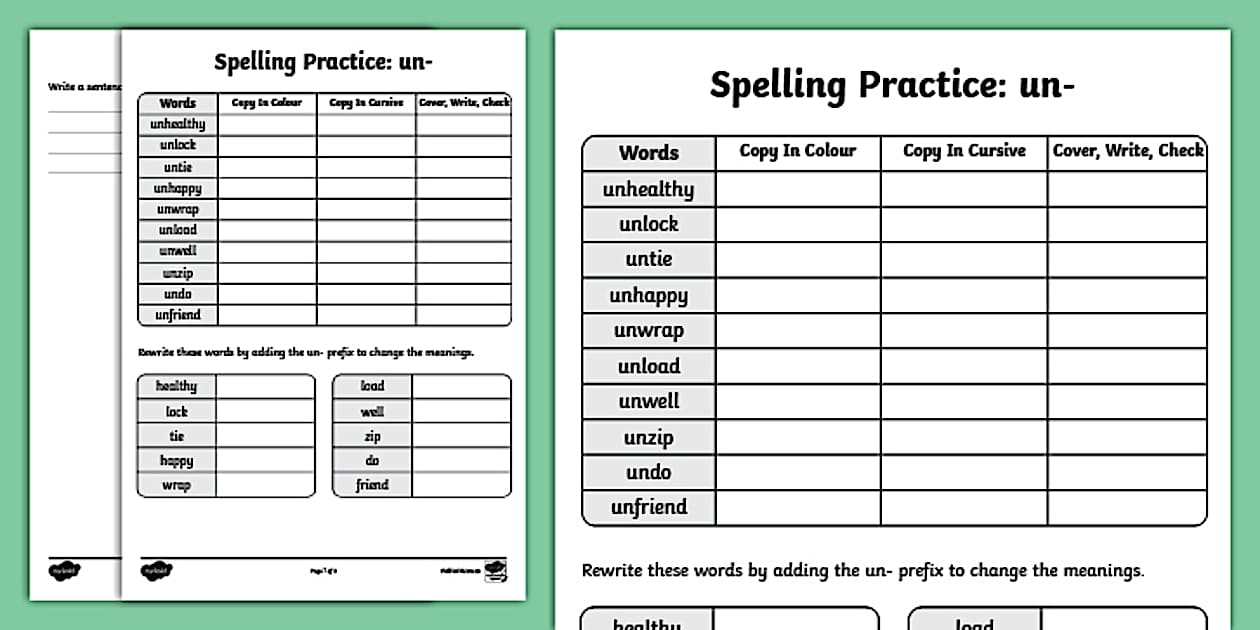 Grade 3 un- Spelling Practice Sheets (teacher made) - Twinkl